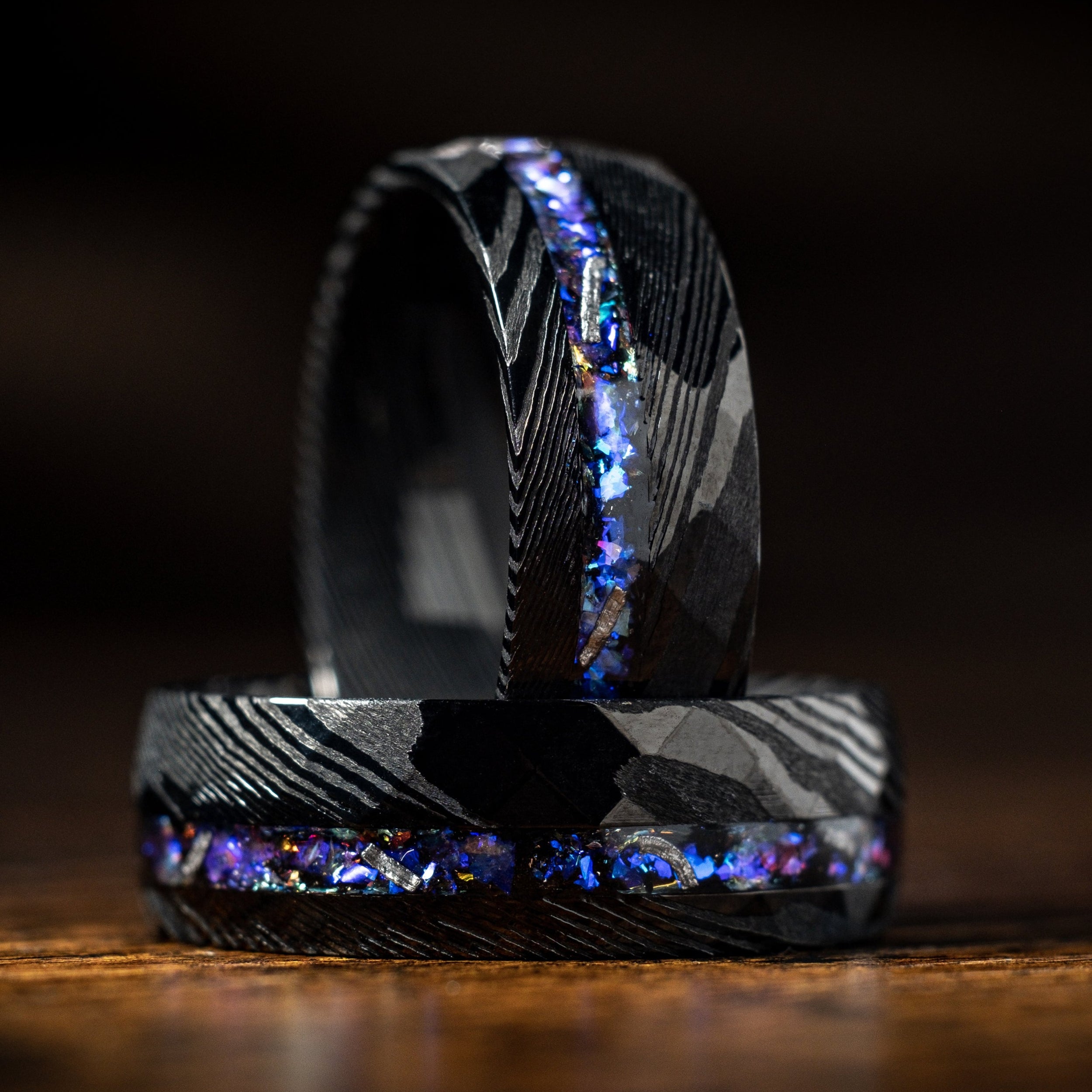 Nebula | Damascus Meteorite & Blue Sandstone Ring - Rings By Krama
